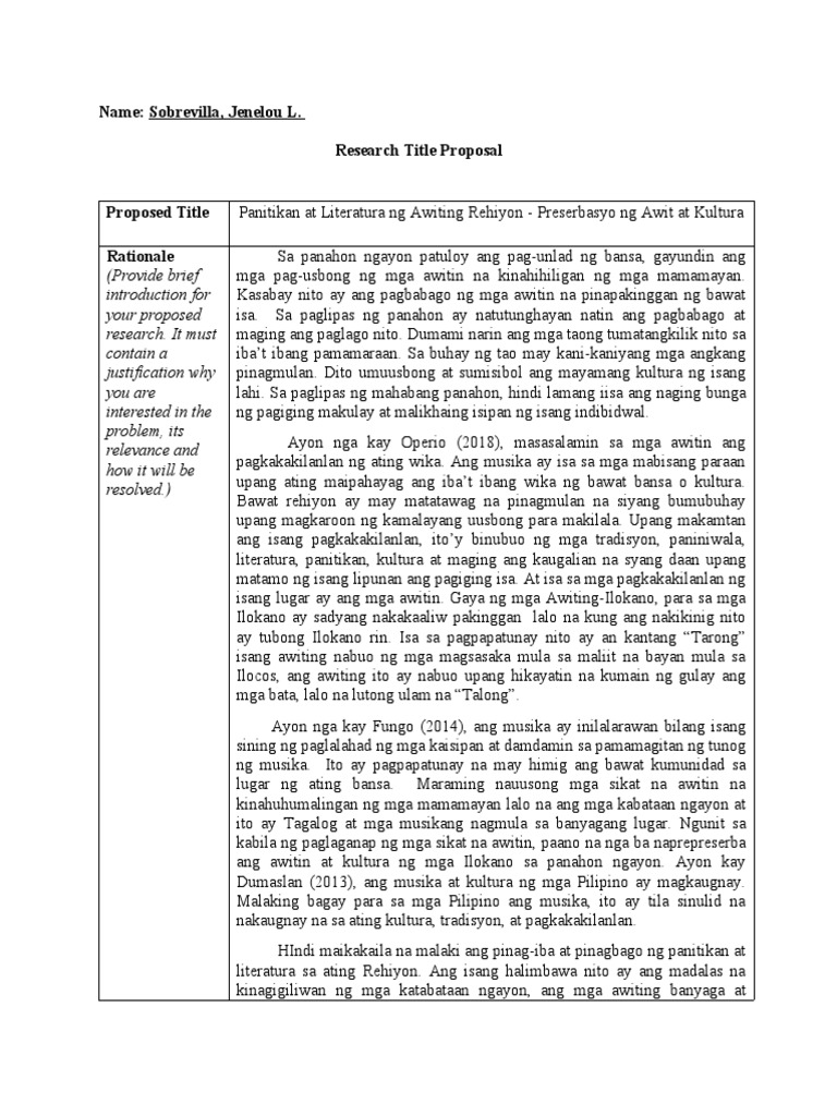 Research Title Proposal Format | PDF