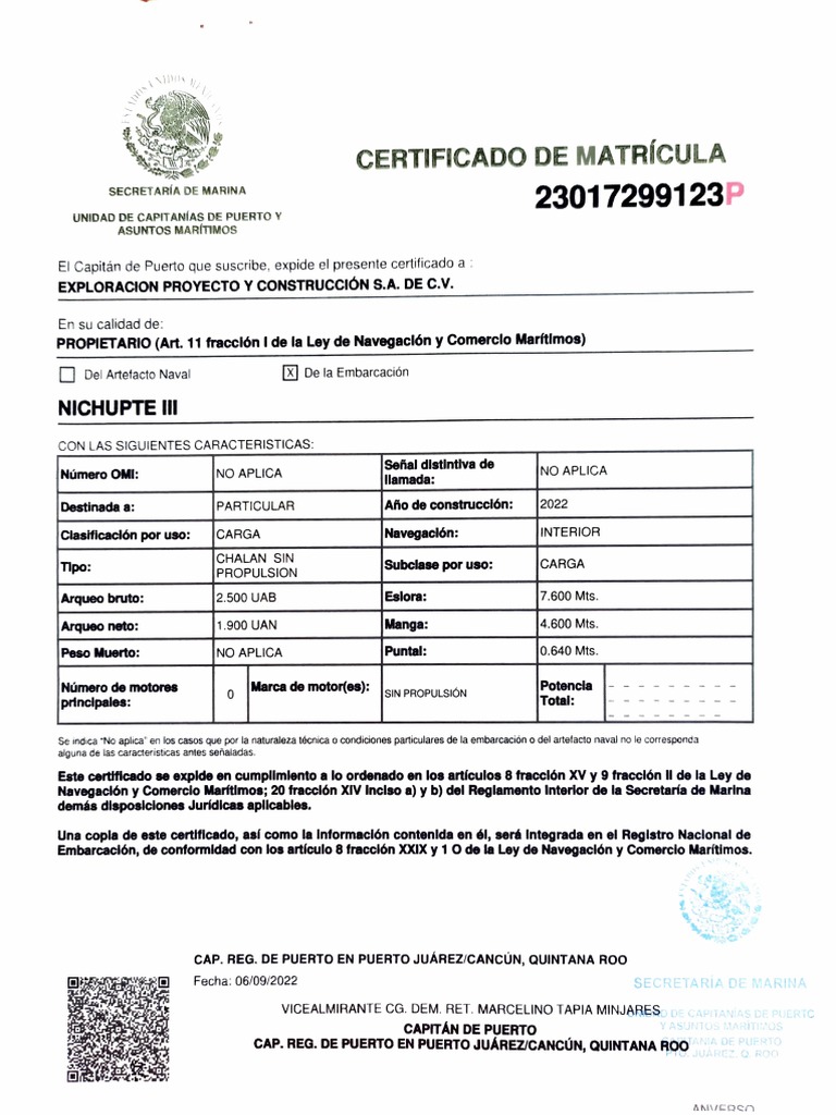 Nich Iii Matricula | PDF | Buques | Envío