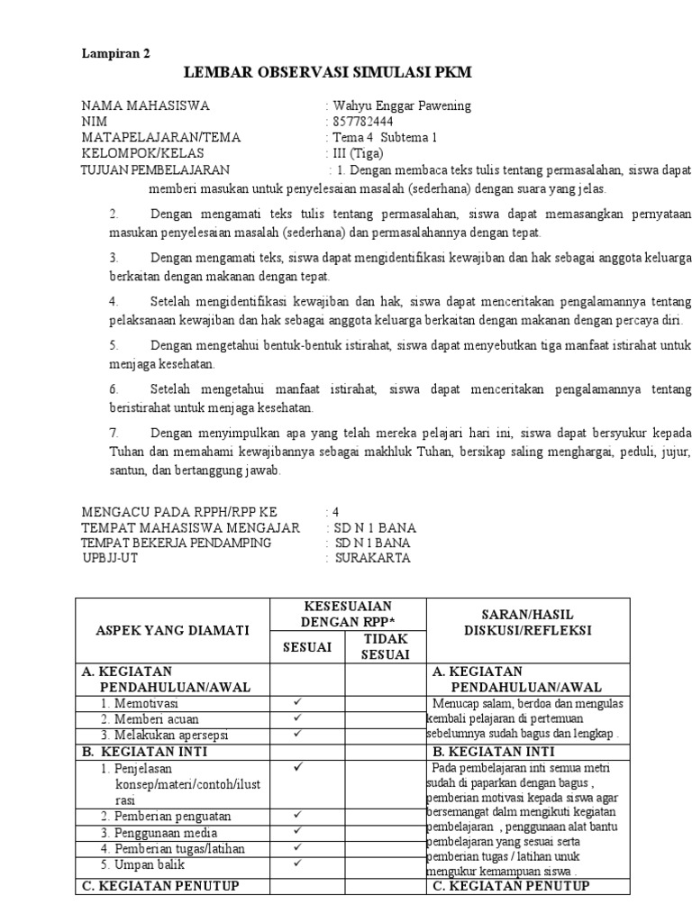 Tugas PKM Ke 3 - Wahyu Enggar P - 857782444 (RPP 5,6) | PDF