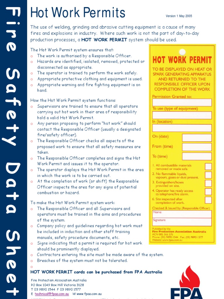 HOT WORK PERMIT Cards Can Be Purchased From FPA Australia: Version 1 ...