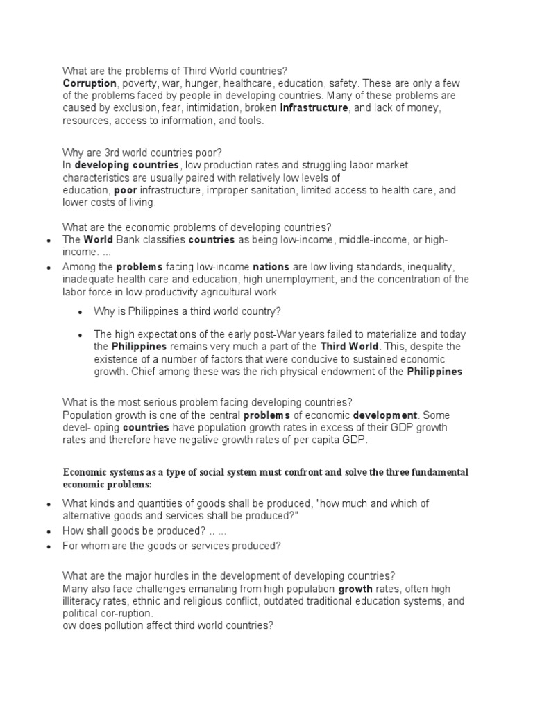 What Are The Problems of Third World Countries | PDF | Cost Of Living ...