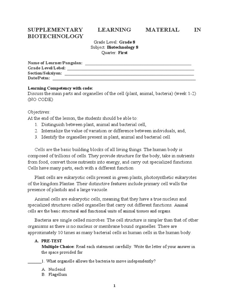 SLM Biotech Wekk 1 2 | PDF | Cell (Biology) | Endoplasmic Reticulum