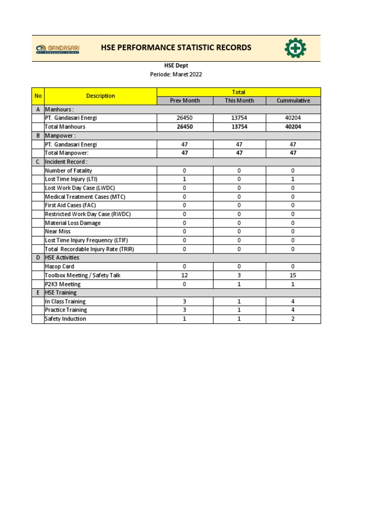 Hse Performance Statistic Records | PDF | Health Care | Health Sciences