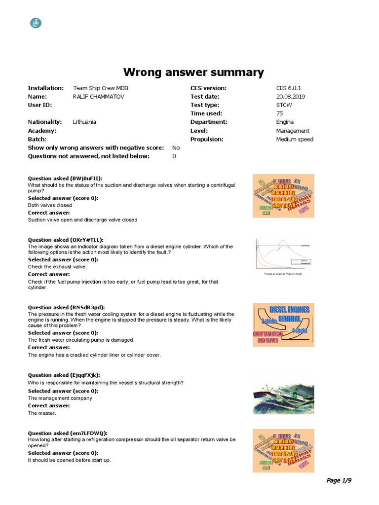 CES Wrong Answer Summary | PDF | Diesel Engine | Pump