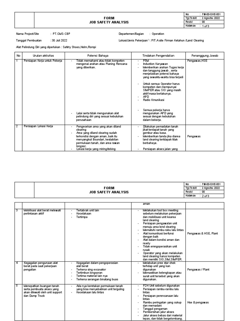 Sop Jsa, Contoh Jsa | PDF