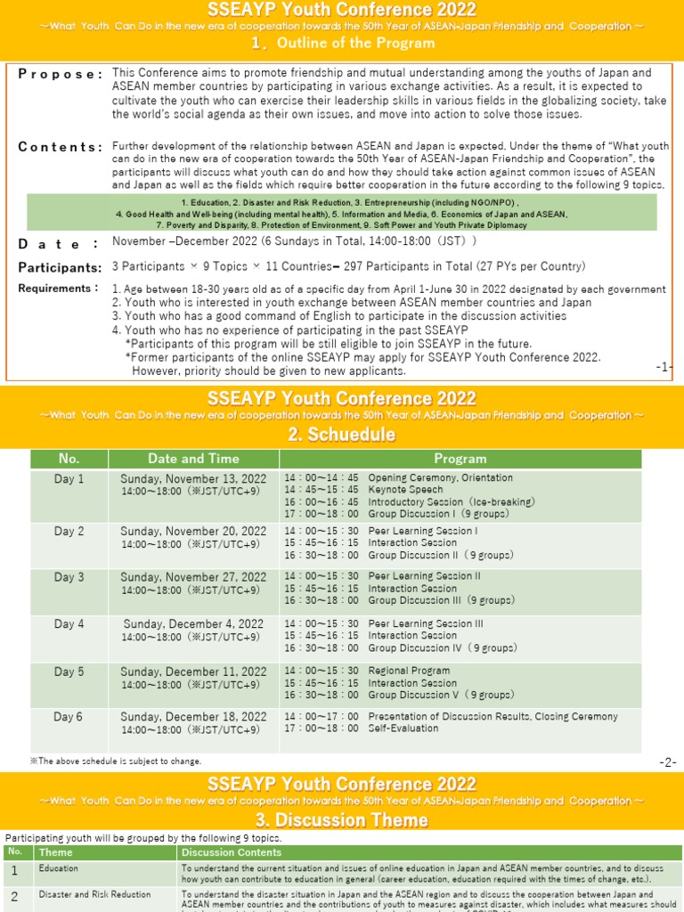 Outline of SSEAYP Youth Conference 2022 | Descargar gratis PDF | Social ...