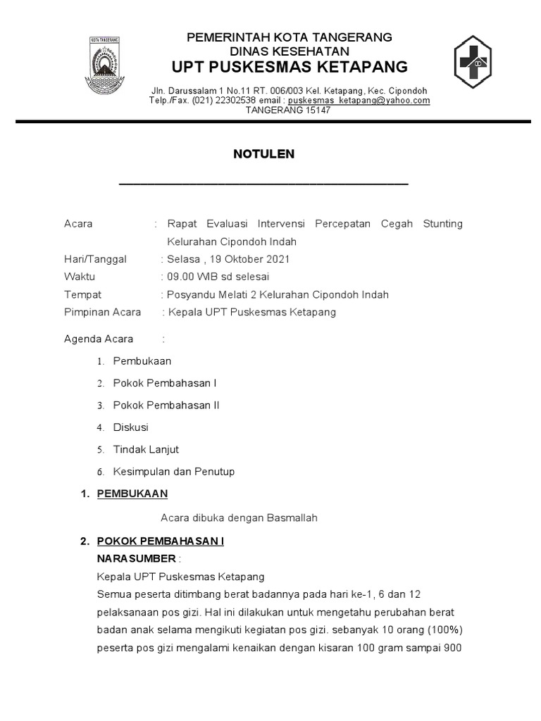 Notulen Evaluasi Pos Gizi | PDF