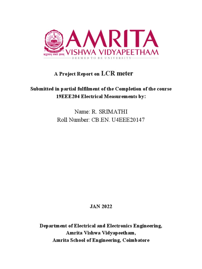 A Project Report On LCR Meter | PDF | Electrical Impedance | Electrical ...