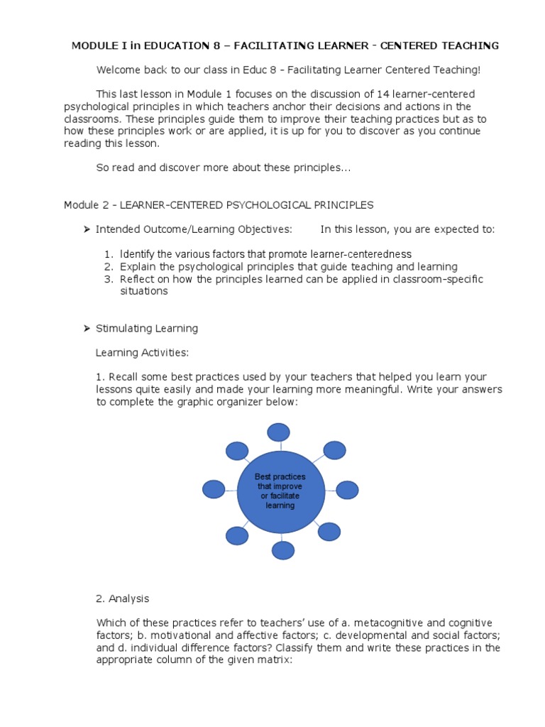 Module 2 - Learner-Centered Principles | PDF | Learning | Educational Assessment