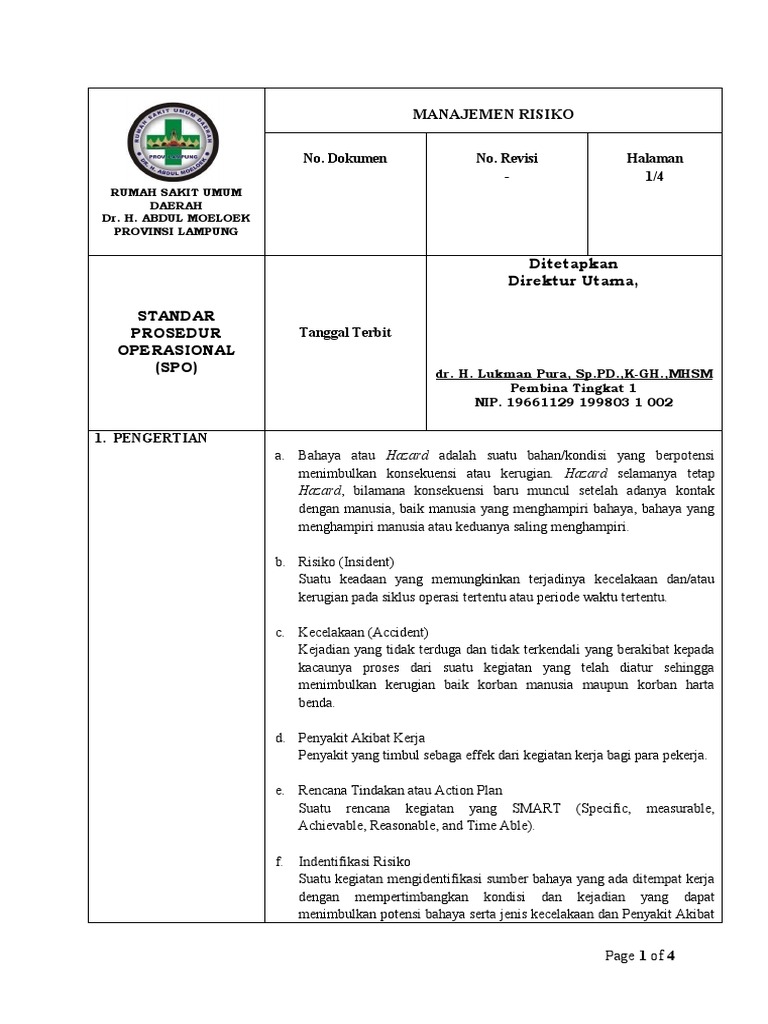 Spo Manajemen Risiko Rs | PDF