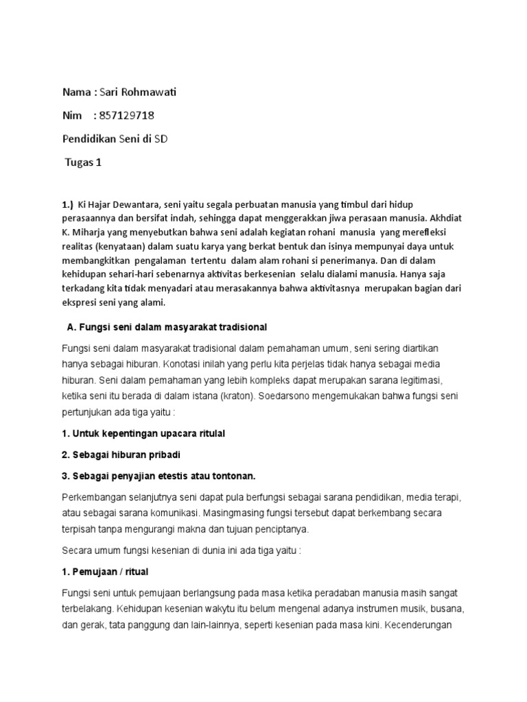 Tugas 1 Pendidikan Seni Di SD | PDF