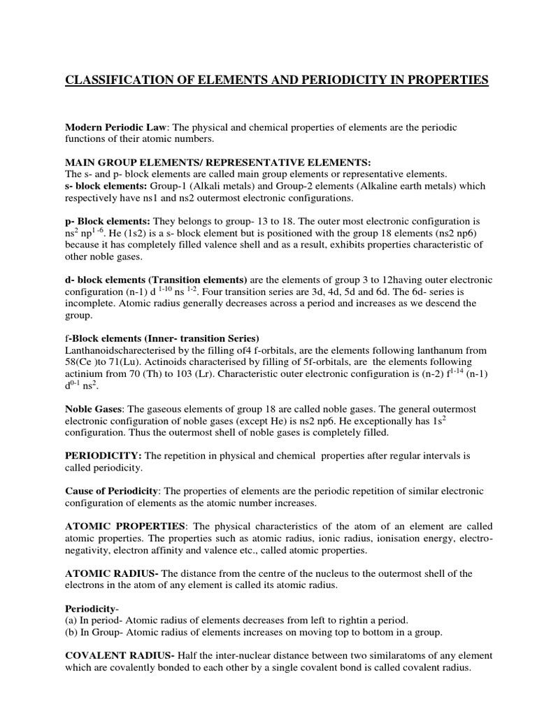 Classification of Elements and Periodicity in Properties | PDF