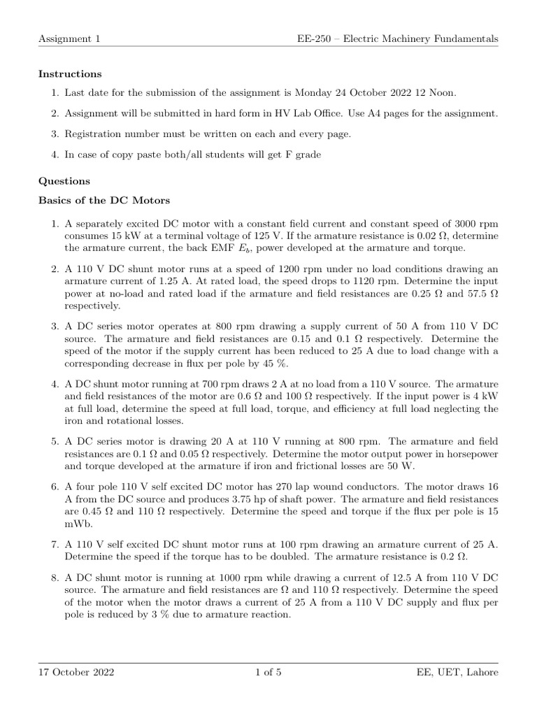 Emf Assignment1 Pdf Electric Motor Electrical Engineering