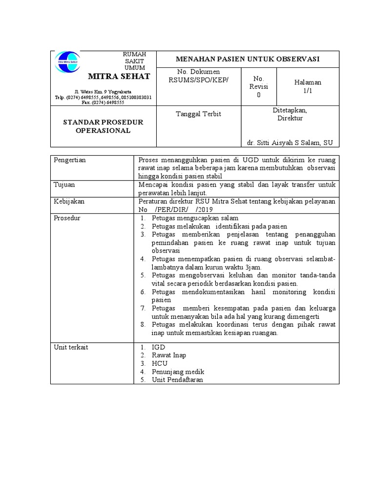 Fix - Spo Penahanan Pasien Untuk Observasi (Sudah Print) | PDF