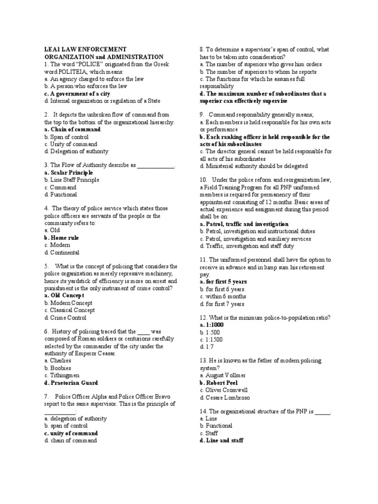 Lea1 Law Enforcement Organization And Administration Pdf Police