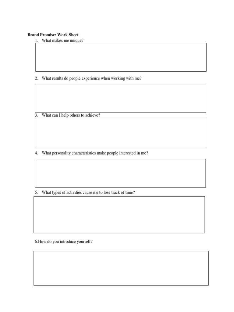 Brand Promise, Worksheet | PDF | Career & Growth | Social Science