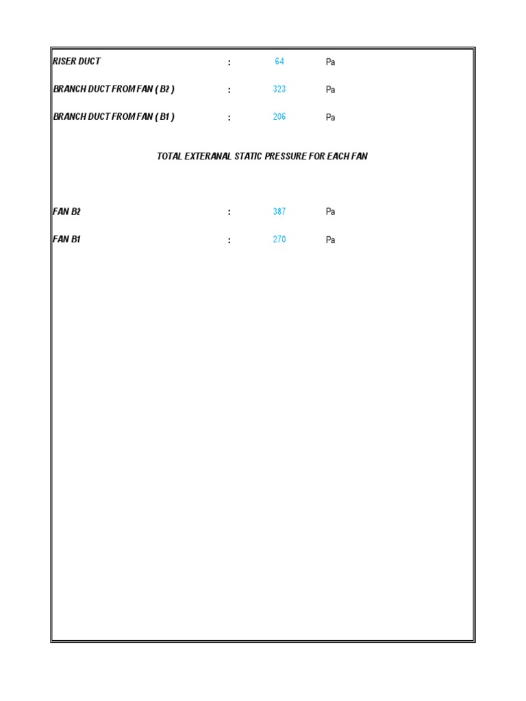 02 Calculation External Static Pressure For Riser Duct High Speed | PDF | Duct (Flow) | Pressure