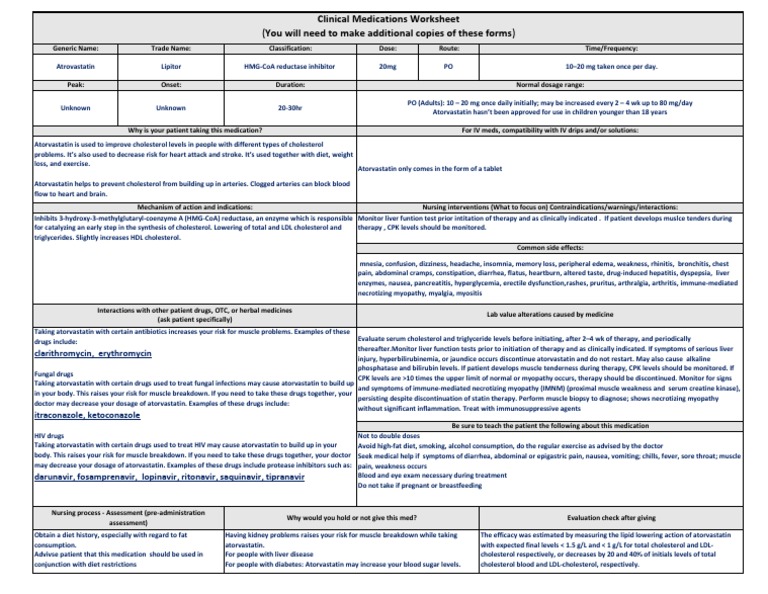 Drug Card Atrovastatin | PDF | Cholesterol | Statin
