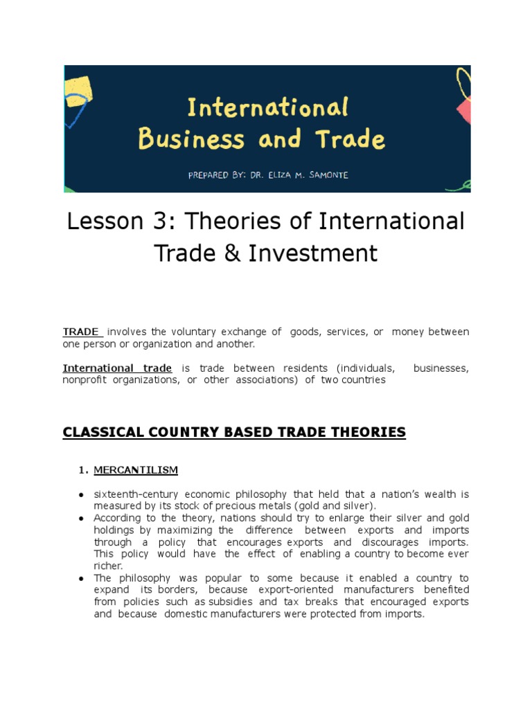 L3 - Theories of International Trade & Investmen | PDF | Foreign Direct ...