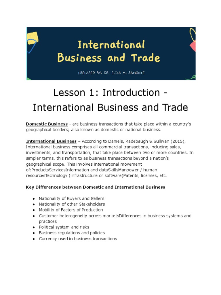 L1 - International Business and Trade | PDF | Balance Of Trade | Tariff