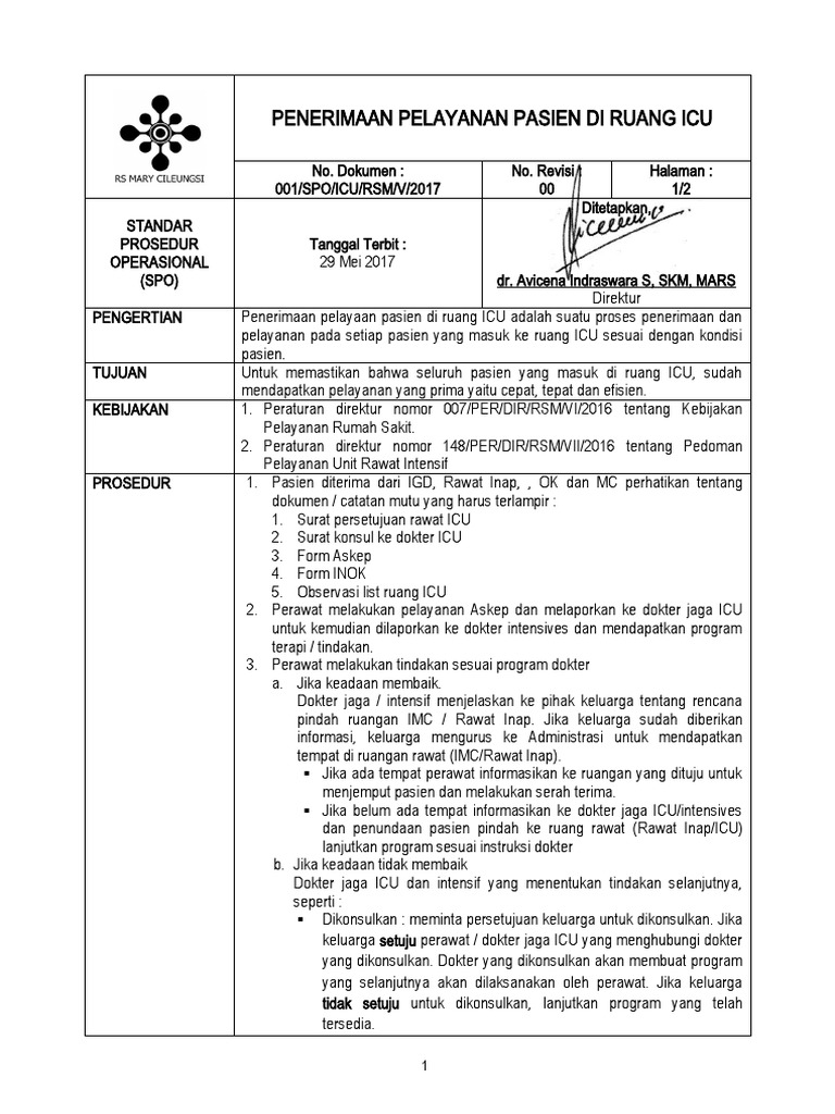 Spo Icu (Rawat Intensif) | PDF