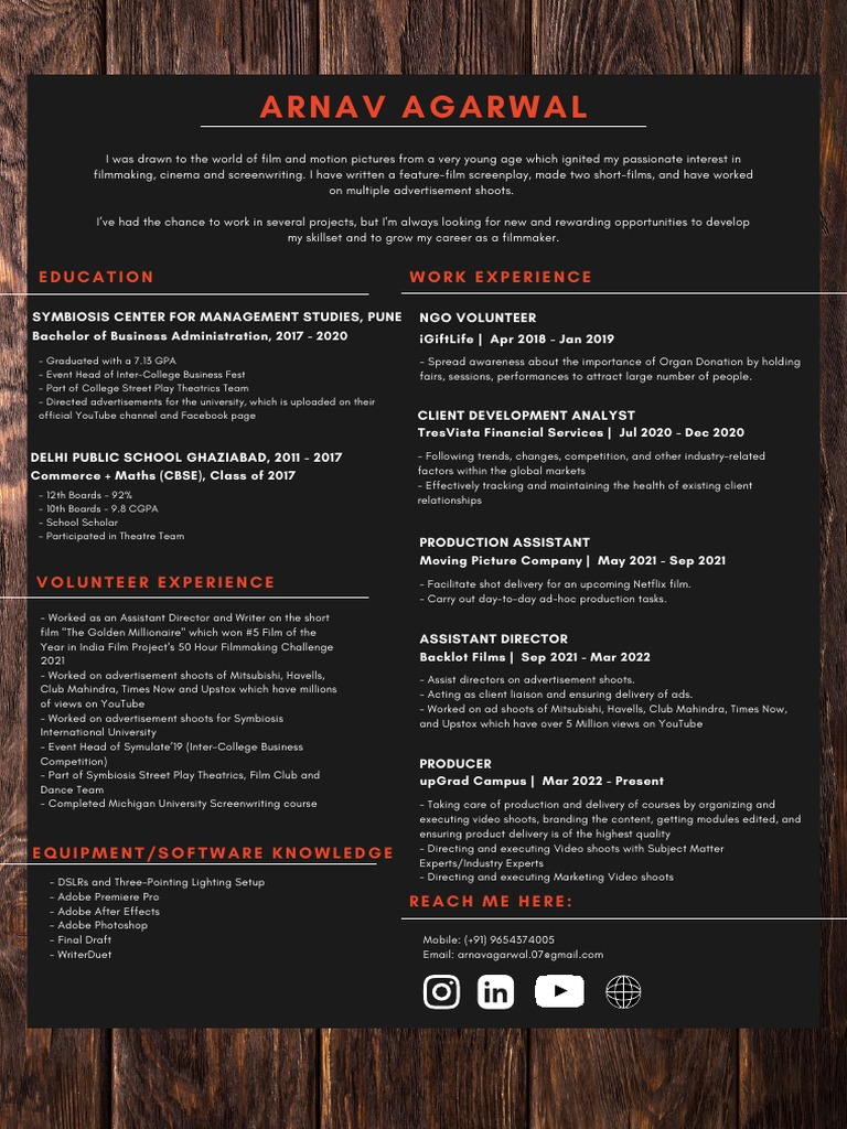 Arnav Agarwal - Resume and Portfolio | PDF | Filmmaking | Mass Media