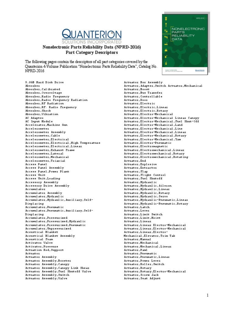 NPRD 2016 Part Descriptors Final | PDF | Actuator | Amplifier