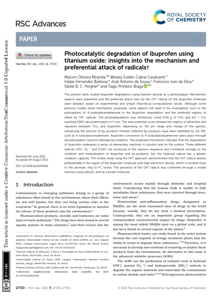 Photocatalytic Degradation of Ibuprofen Using Titanium Oxide | PDF ...