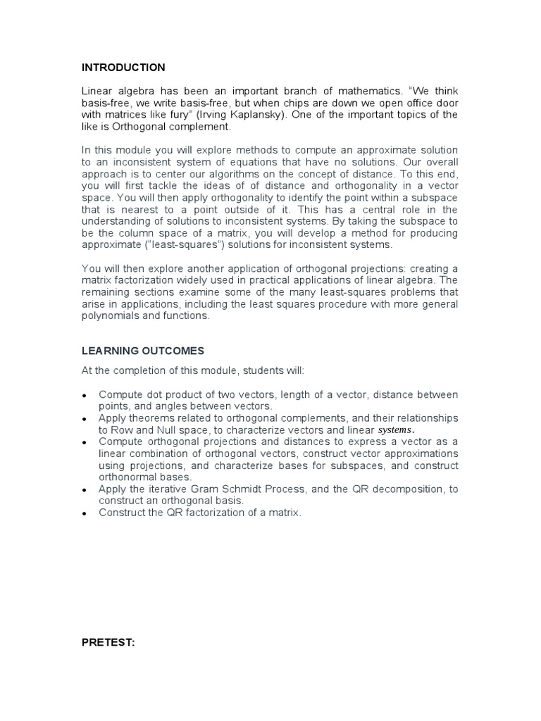 Orthogonal Complement Pdf Linear Subspace Vector Space 