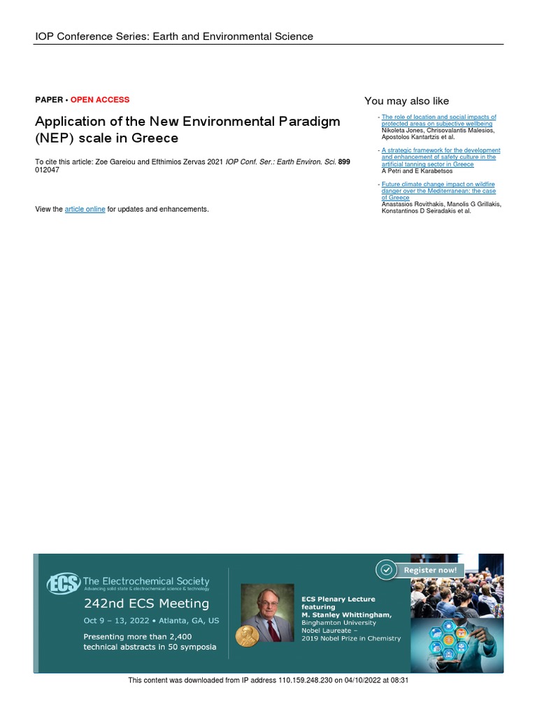 Application of The New Environmental Paradigm (NEP) Scale in Greece ...