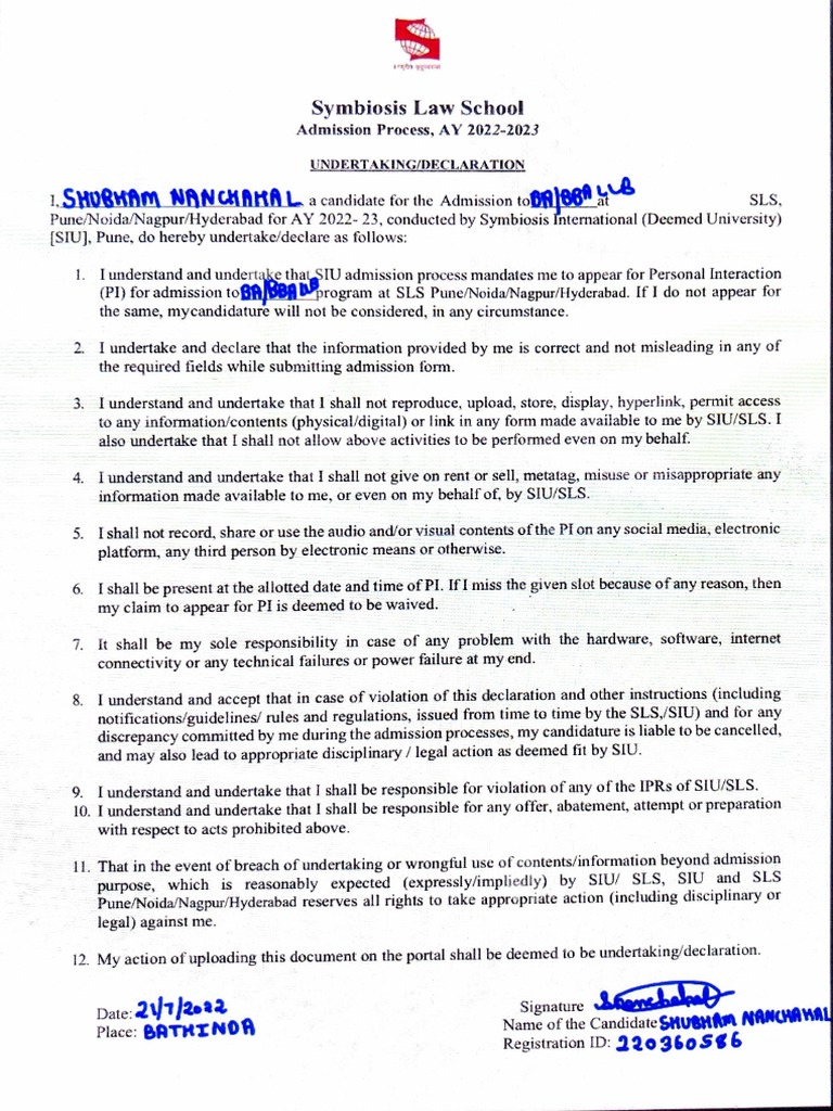 Undertaking Declaration Pdf