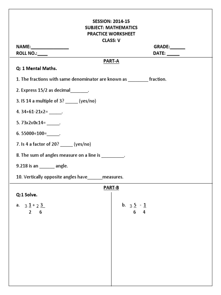 CBSE Class 5 Mathematics Worksheet - Revision | PDF CBSE Class 5 Mathematics Worksheet - Revision | PDF