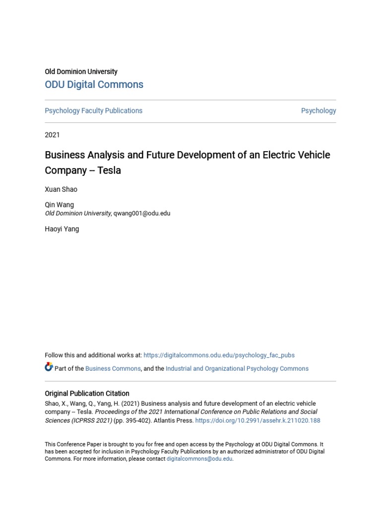Business Analysis and Future Development of An Electric Vehicle C ...
