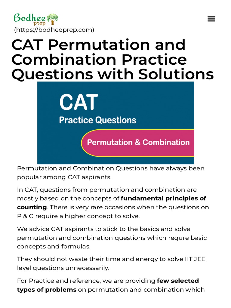 CAT Permutation and Combination Practice Questions | PDF | Consonant | Numbers