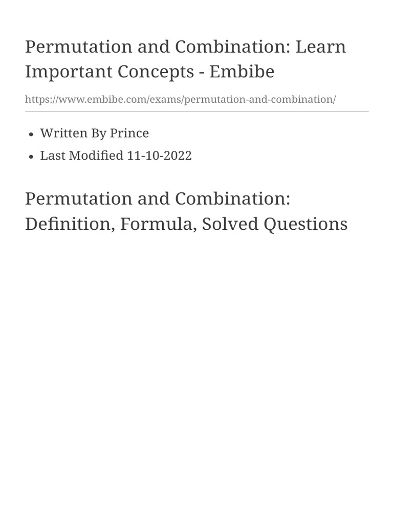 Permutation and Combination Learn Important Conce+ | PDF | Permutation | Mathematics
