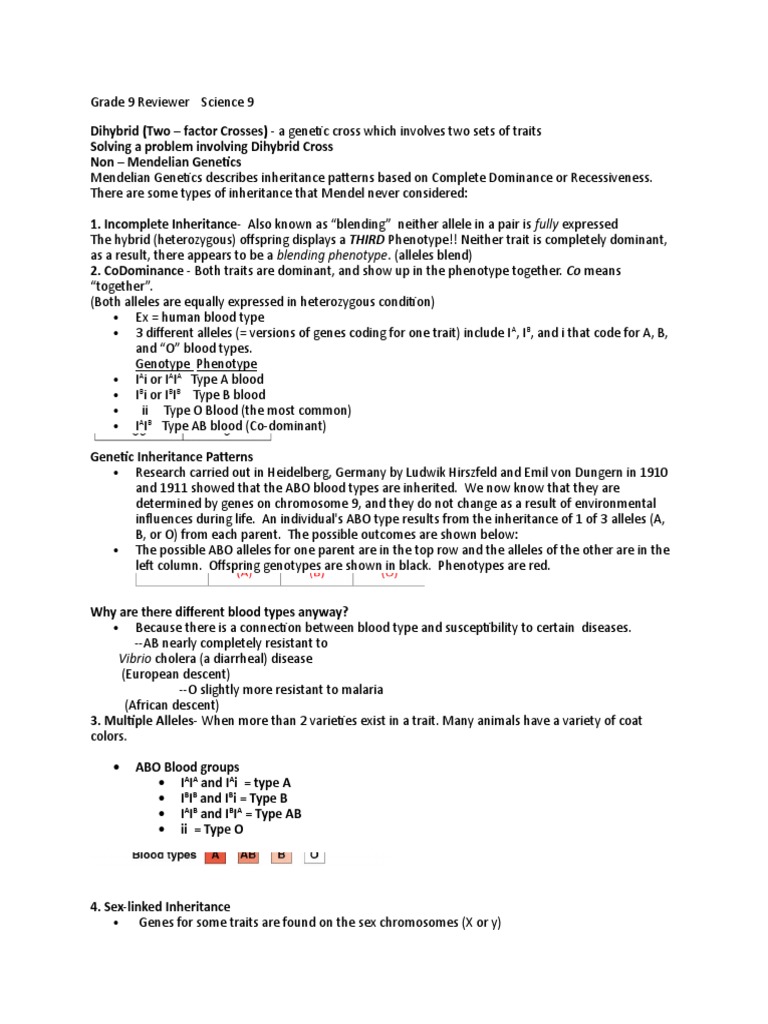 Grade 9 Reviewer Science 9 | PDF | Dominance (Genetics) | Allele