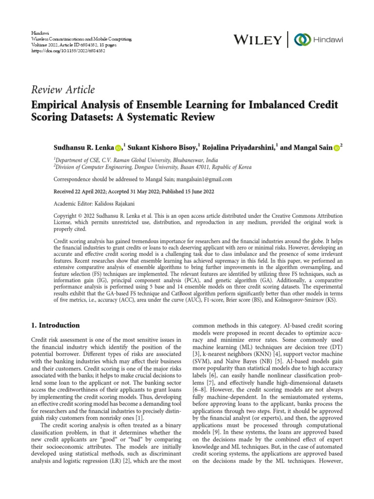 Empirical Analysis of Ensemble Learning for Imbalanced Credit Scoring | PDF | Machine Learning ...