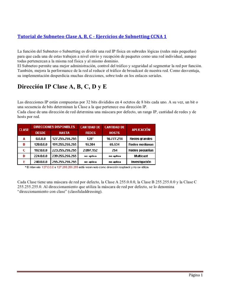 Tutorial de Subneteo Clase A | PDF | Dirección IP | Protocolos de ...