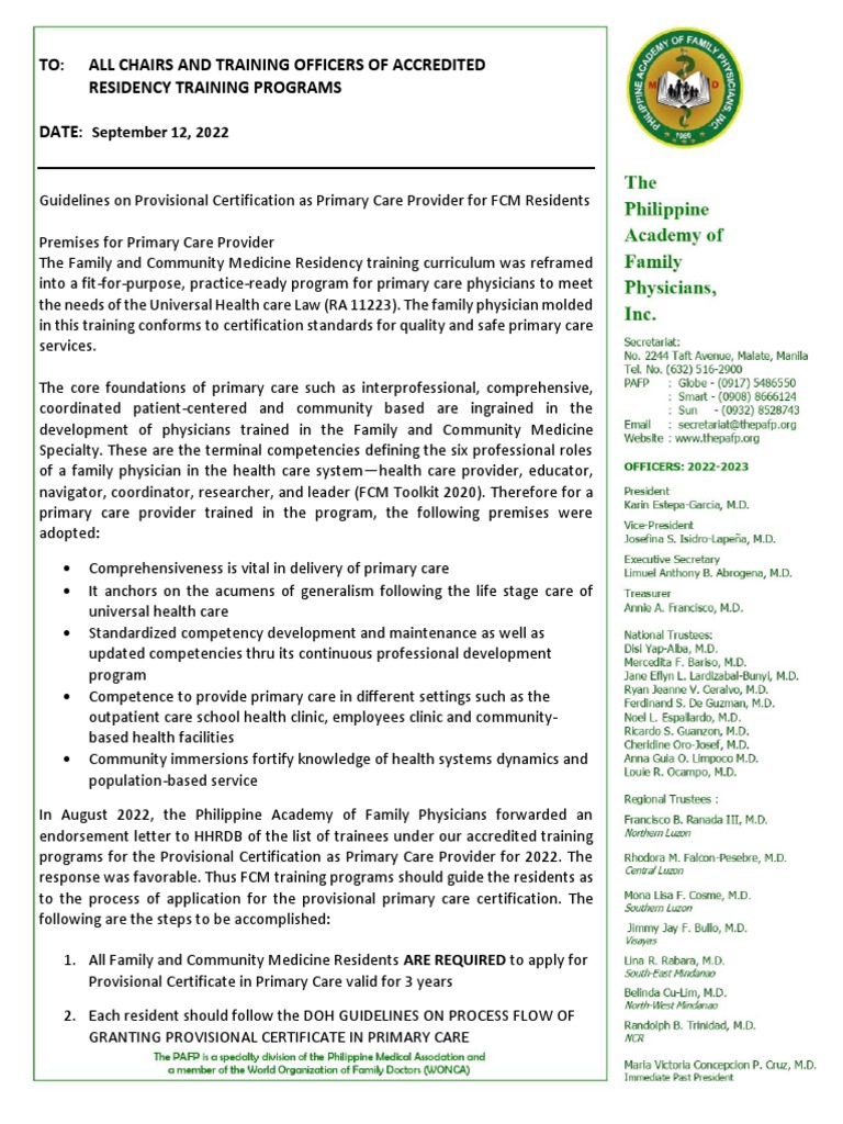 Guideline On Provisional Certifiaction As Primary Care Provider For FCM ...