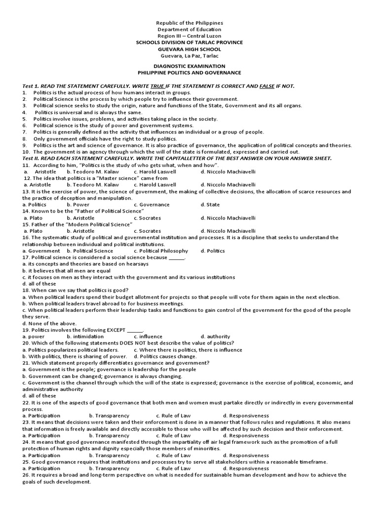 Diagnostic Test in PPG | PDF | Good Governance | Governance