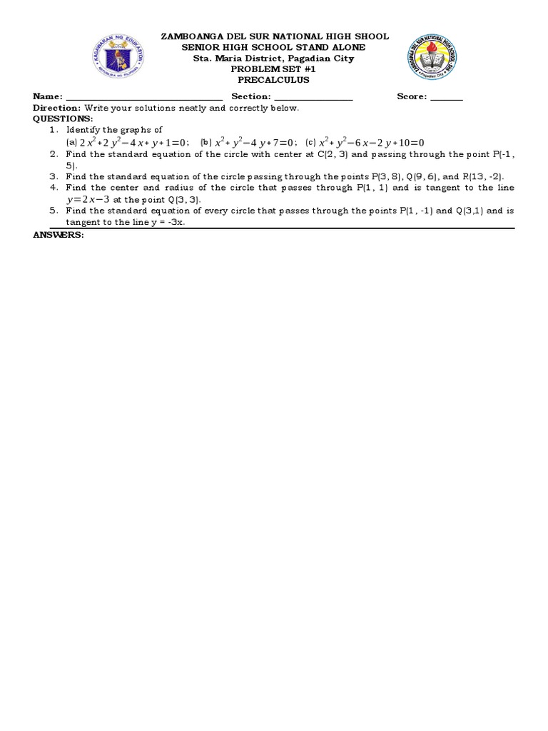 Proble Set 1 Precal | PDF Proble Set 1 Precal | PDF