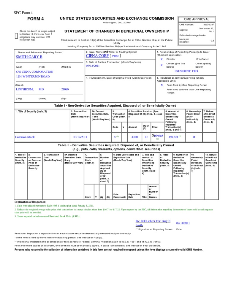 SEC Form 4: Ownership Changes Report | PDF | Securities (Finance ...