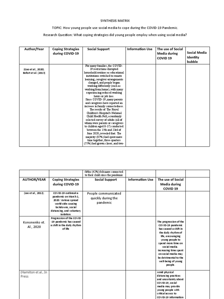 Synthesis Matrix Template | PDF | Social Media | Popular Culture ...