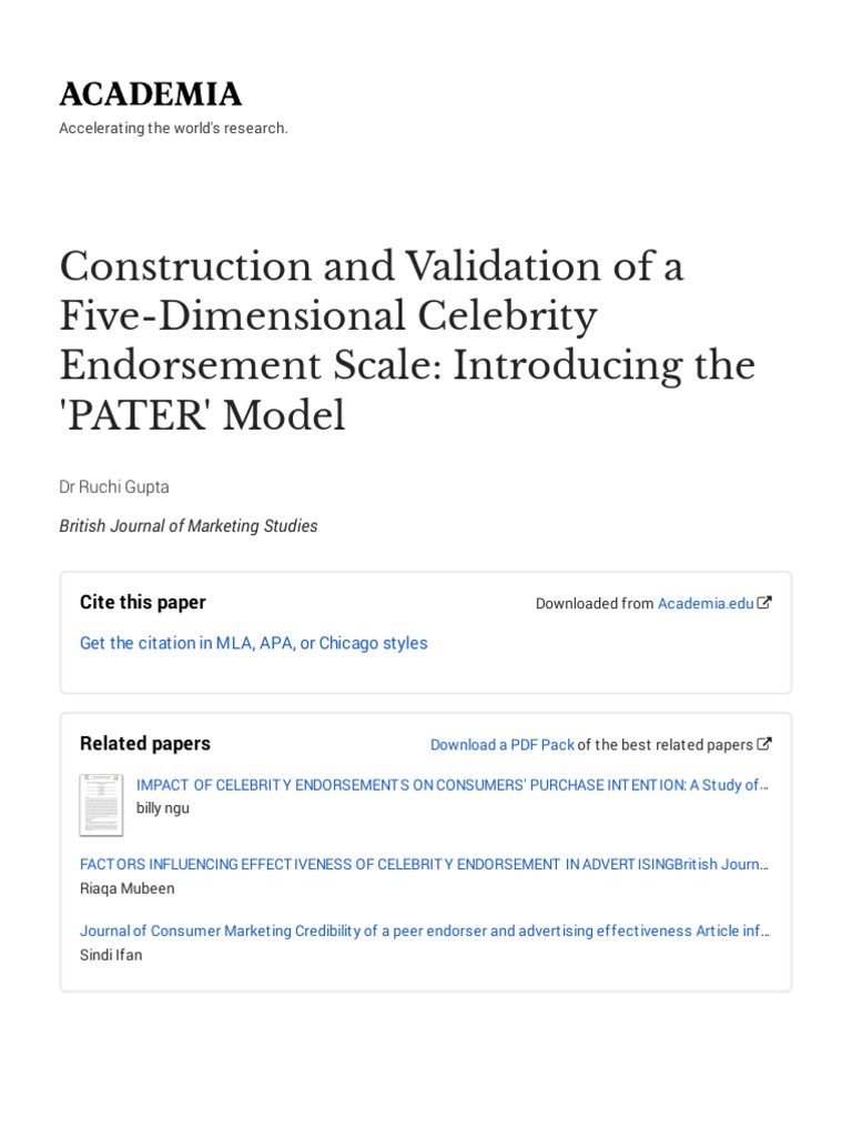 Construction and Validation of A Five-Dimensional Celebrity Endorsement Scale: Introducing The ...