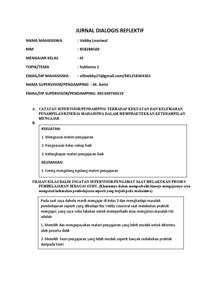 Format Jurnal Dialogis Reflektif | PDF | Seni & Disiplin Bahasa