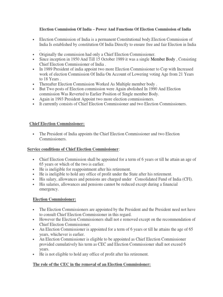 Election Commission of India: Powers & Functions | PDF | Elections ...