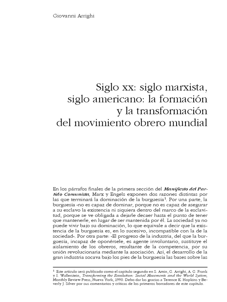 Giovanni Arrighi, Siglo XX Siglo Marxista, Siglo Americano La Formaci N y La Transformaci N Del ...