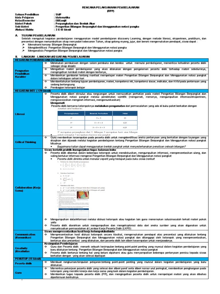 RPP Bab 1 MTK Kls 9 | PDF