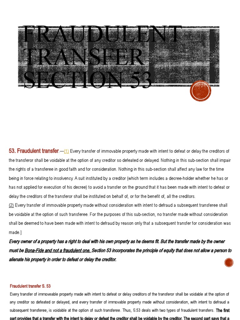 Section 53 of Transfer of Property Act 1882 | PDF | Creditor | Civil ...