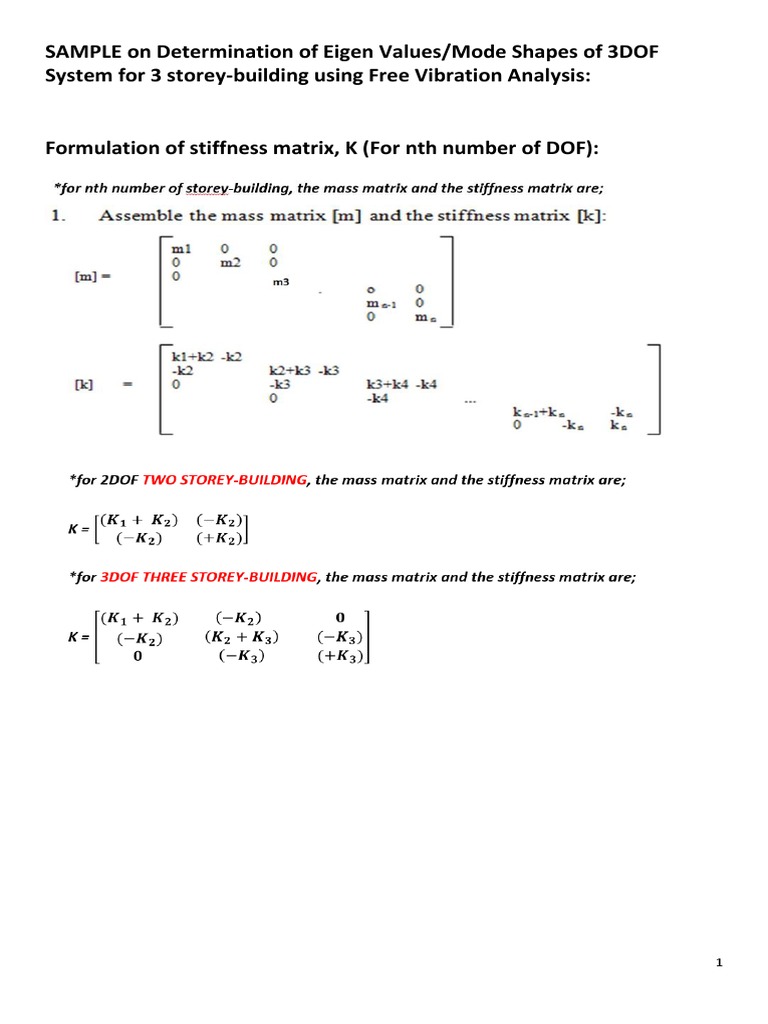 Lesson On Sample On Determination Of Eigen Values Mode Shape Using Free